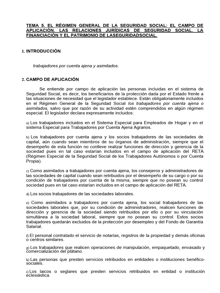 Régimen General de Seguridad Social: Aplicación y Relaciones | PDF ...
