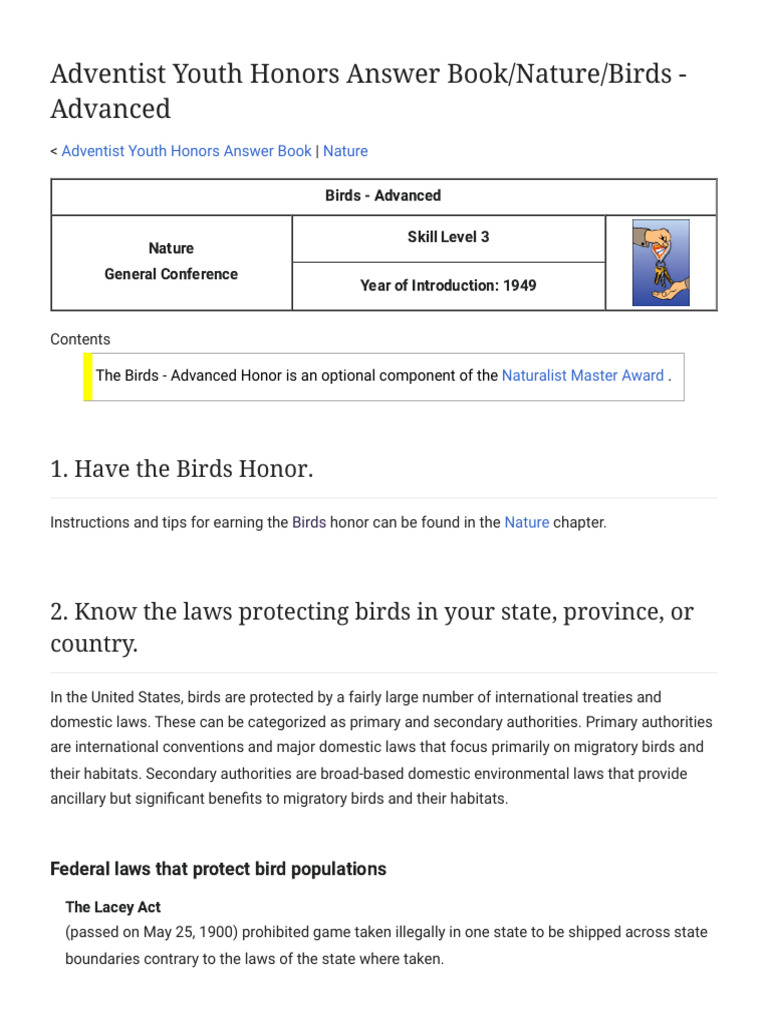 Adventist Youth Honors Answer Book - Nature - Birds - Advanced ...