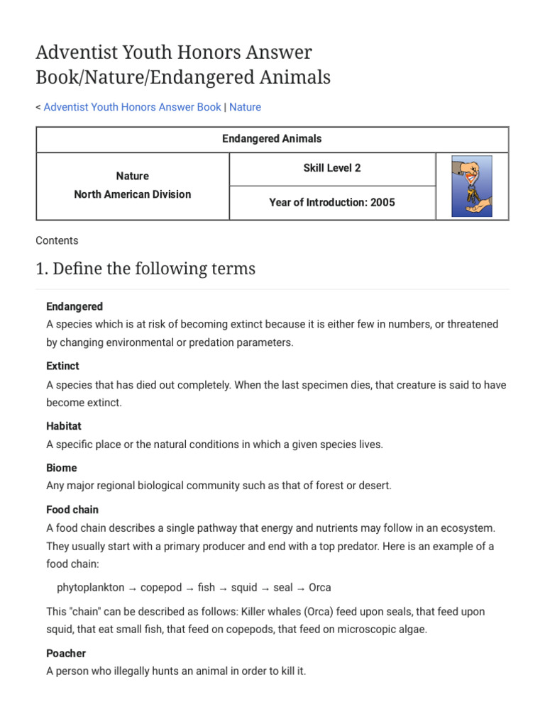 Adventist Youth Honors Answer Book - Nature - Endangered Animals ...