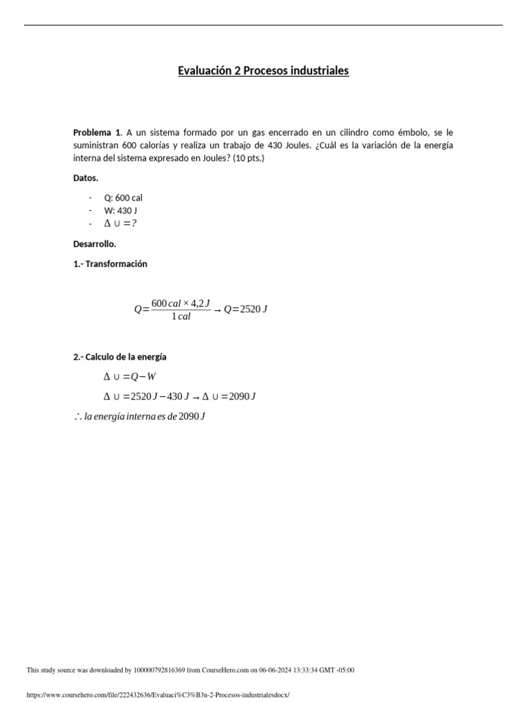 Evaluaci N 2 Procesos Industriales | PDF | Gases | Física