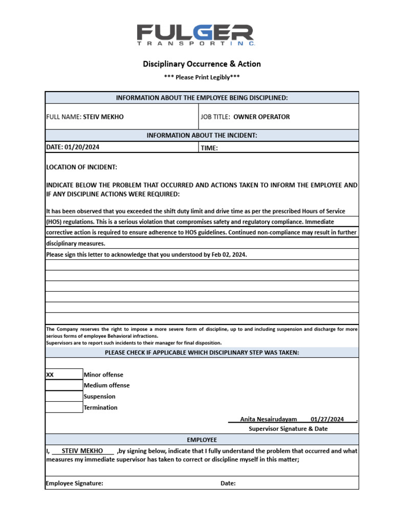 Disciplinary Form - Steiv Mekho | PDF | Finance & Money Management