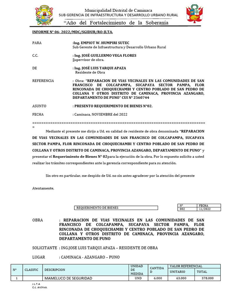 INFORME N°02 REQUERIMIENTO DE EPP | Descargar gratis PDF | Guante