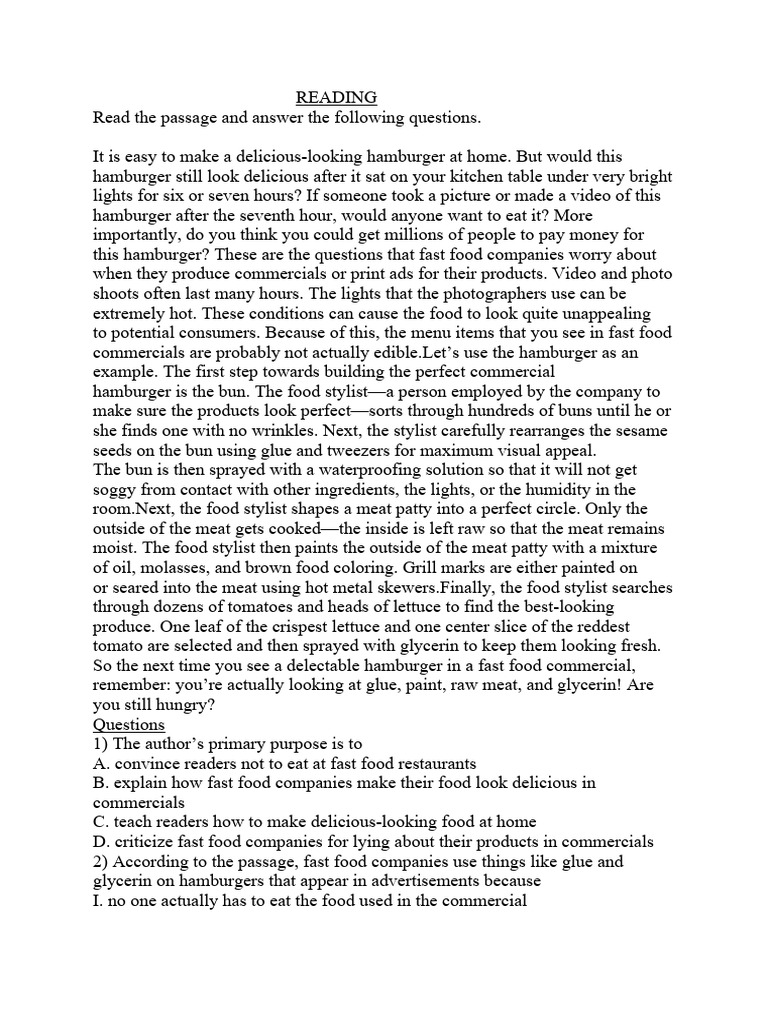 CSK W Revision Worksheet Class 7 | PDF | Hamburgers