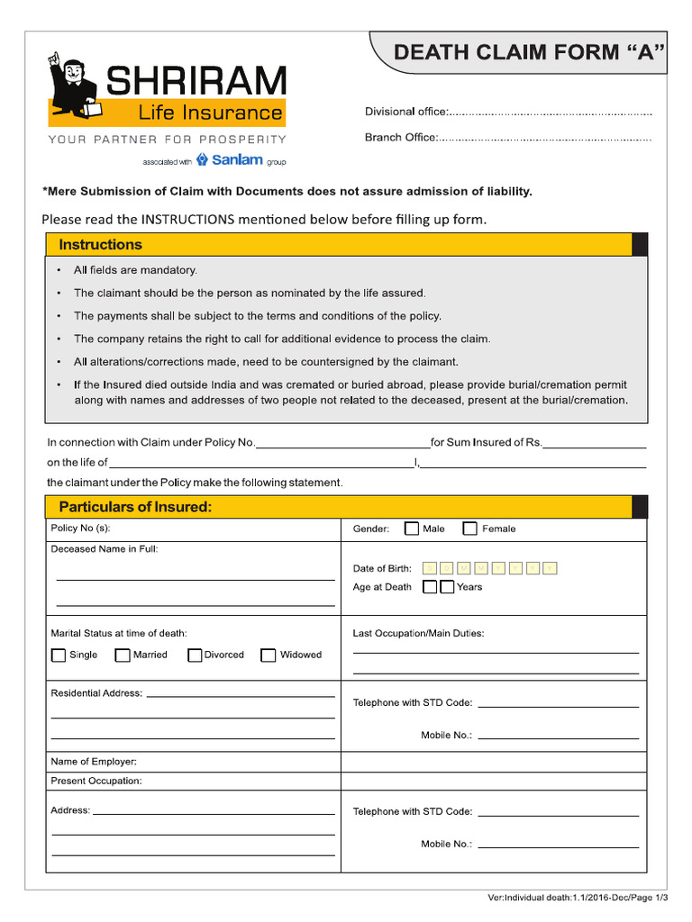 New Claim Form A | PDF