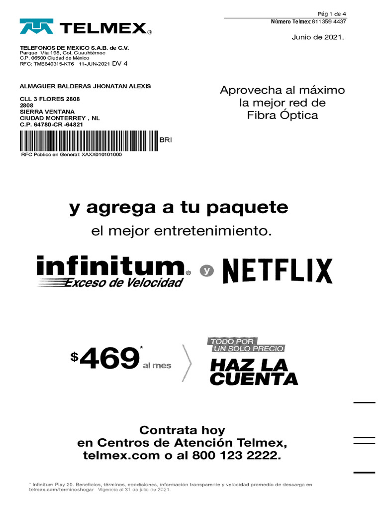 Recibo Telmex | PDF