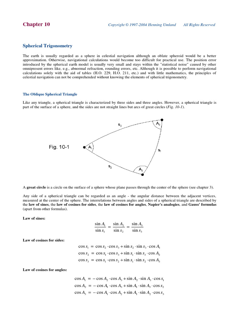 Chapter 10 - Spherical Trigonometry | PDF | Sphere | Triangle