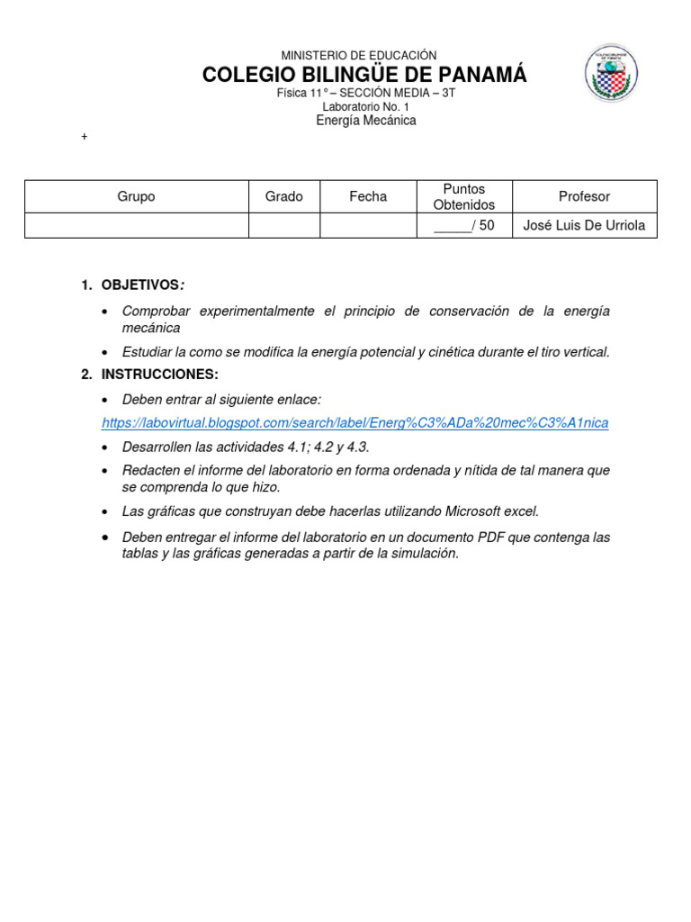 3T - 11° Física Lab - Lab. No. 1 - Prof. De Urriola | Descargar gratis ...