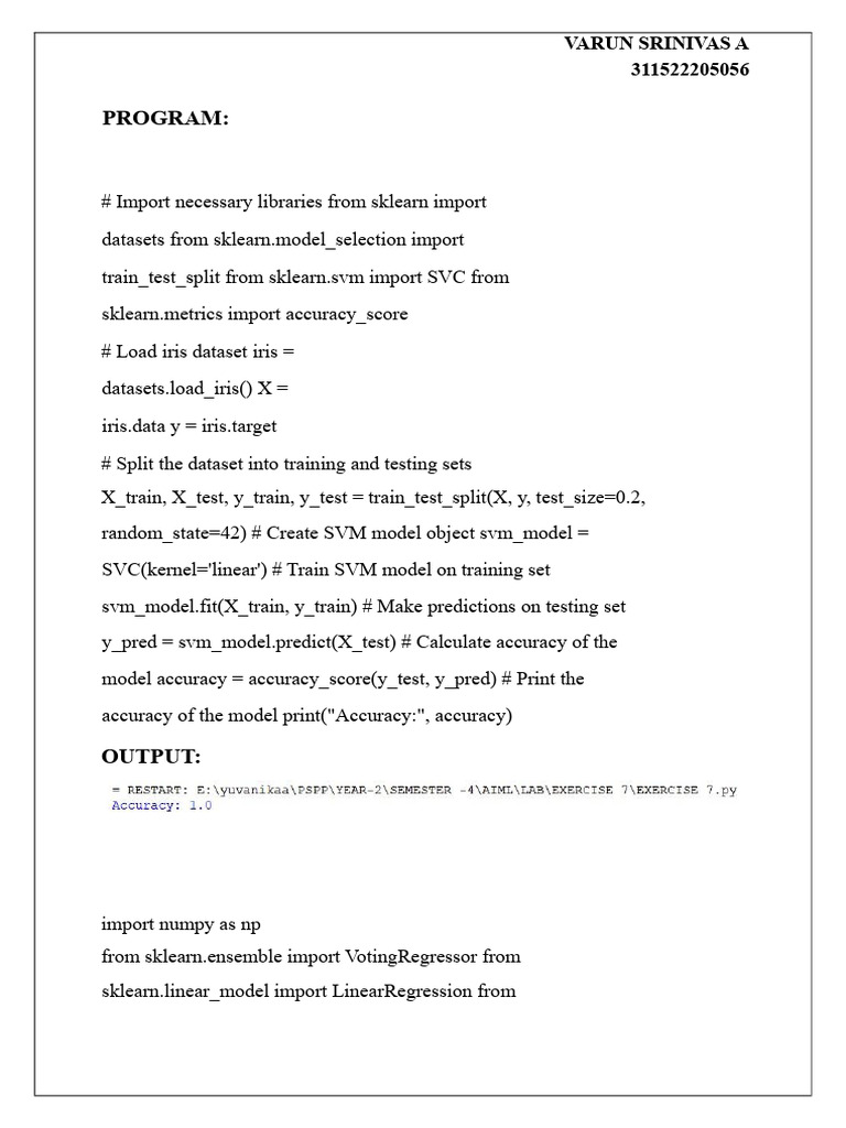 Aiml Record From 1 To 10 | PDF | Mean Squared Error | Statistical Analysis