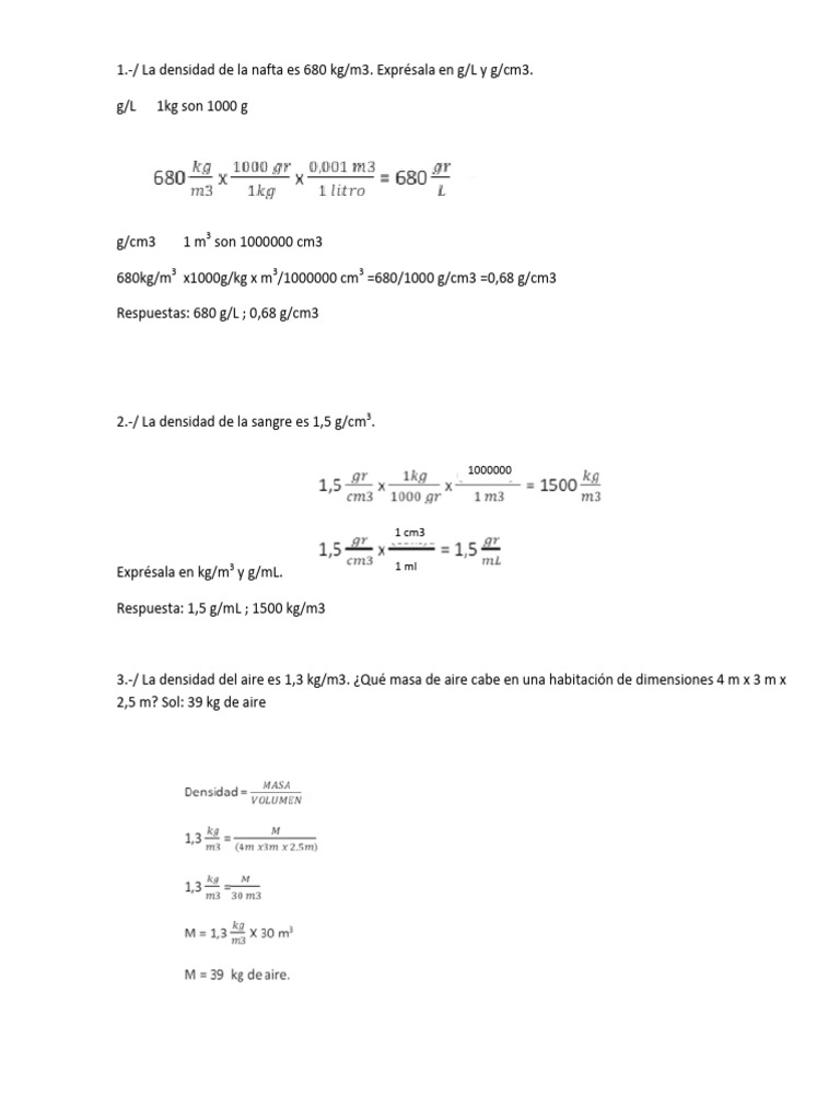 Ejercicios Densidad Resueltos | PDF | Cantidades fisicas | Metrología