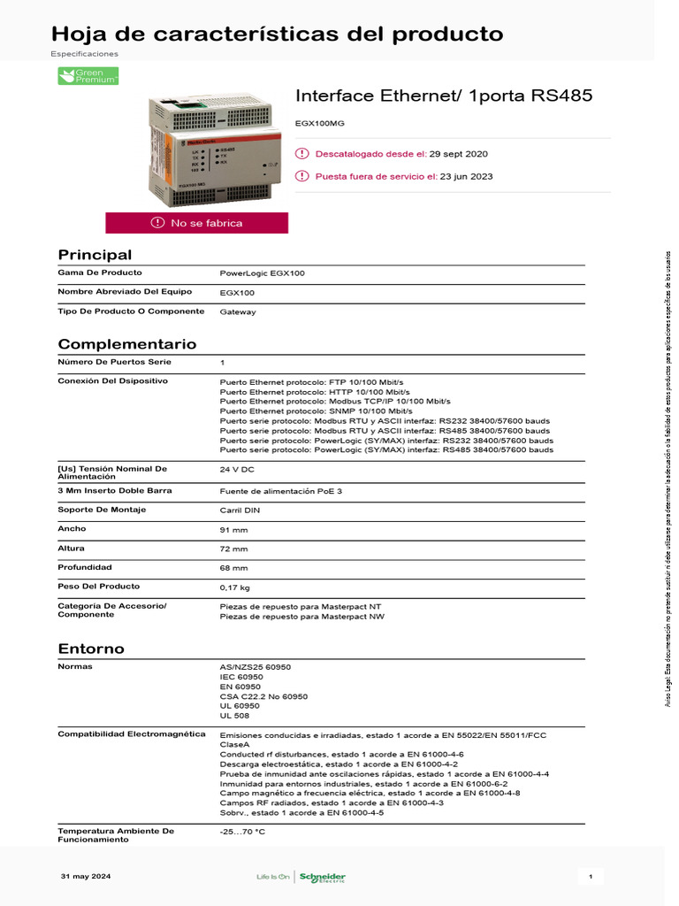 Schneider Electric - EGX100 - EGX100MG | PDF | Red de arquitectura ...