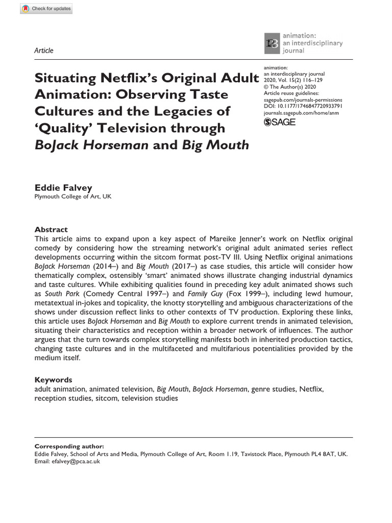 Situating Netflix's Original Adult Animation: Observing Taste Cultures and The Legacies of ...