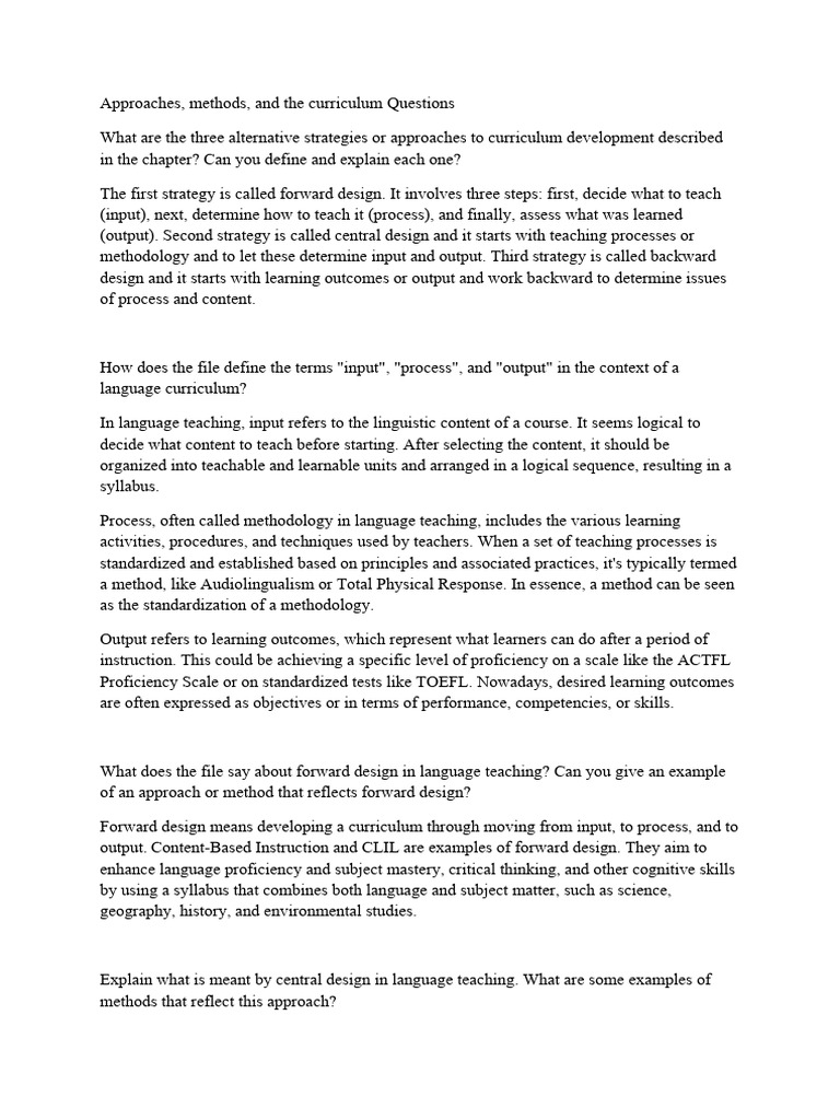 Approaches Questions | Download Free PDF | Curriculum | Language Education