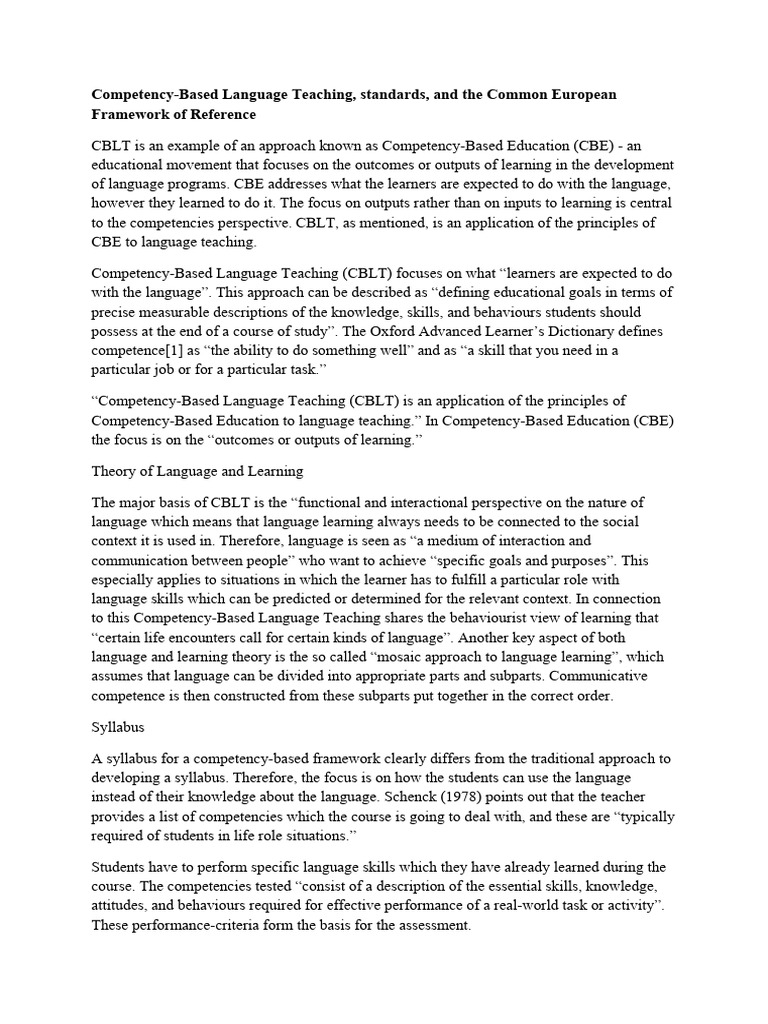 Competency Based | PDF | Learning | English As A Second Or Foreign Language