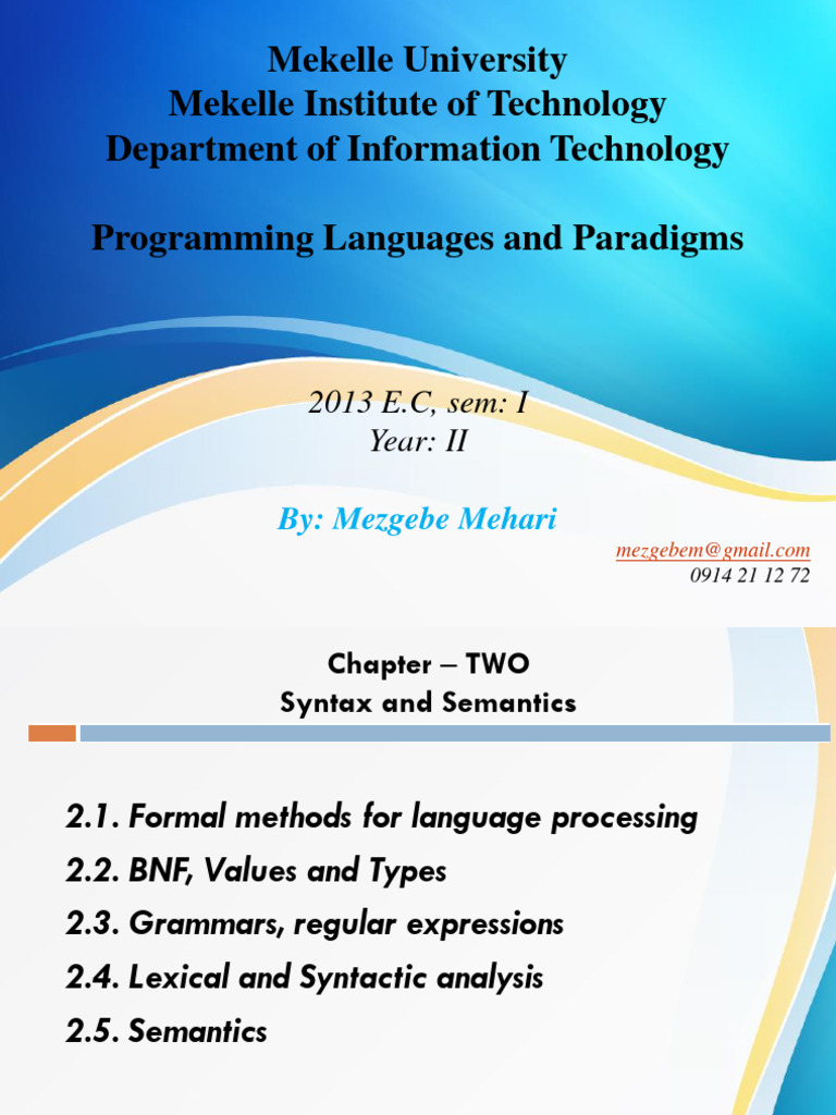 PLP LectureSlideChapter 2 | PDF | Parsing | Semantics