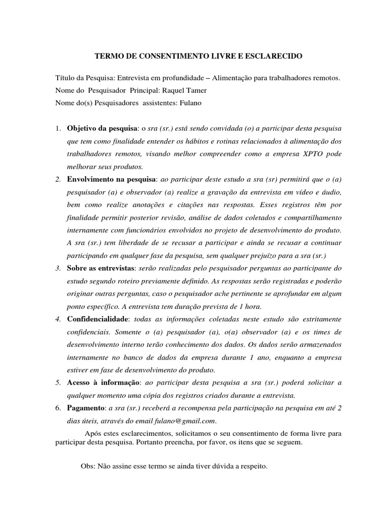 Modelo de Termo de Consentimento | PDF | Entrevista | Informação