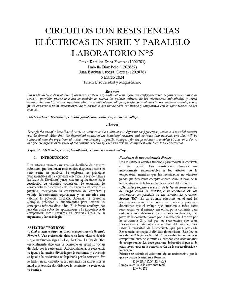 CIRCUITOS CON RESISTENCIAS EN SERIE Y PARALELO | Descargar gratis PDF ...