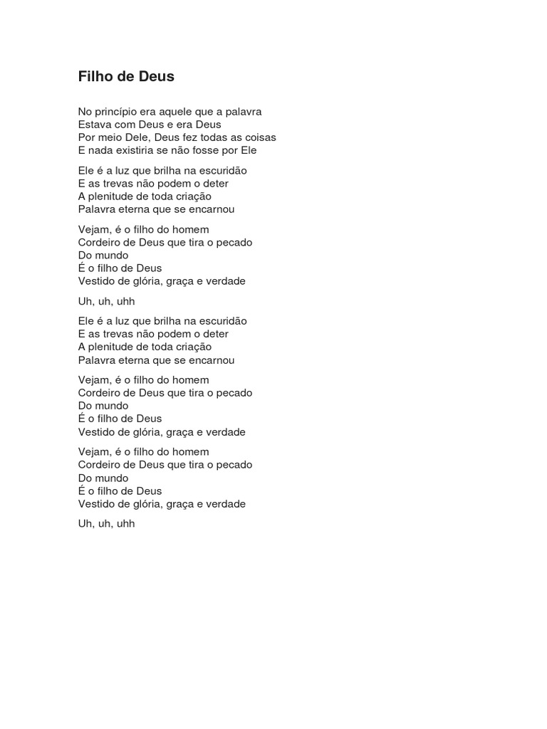 Filho de Deus: Letra e Significado | PDF | Filosofia | Religião e ...
