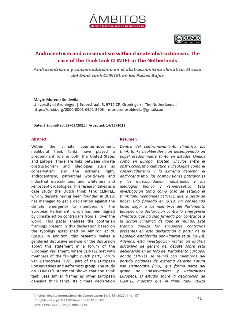 MORENO-SOLDEVILA, Mayte. Androcentrism and Conservatism Within Climate ...