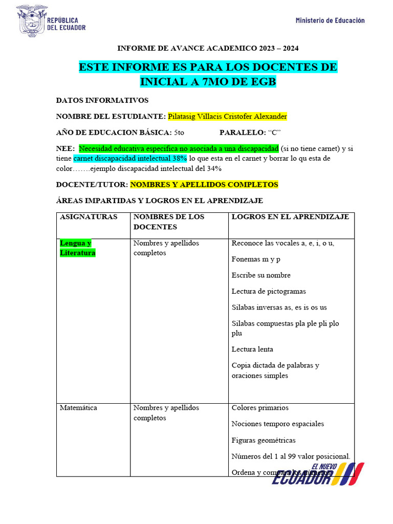 Formatos de Informe de Avance | PDF | Maestros | Enseñando