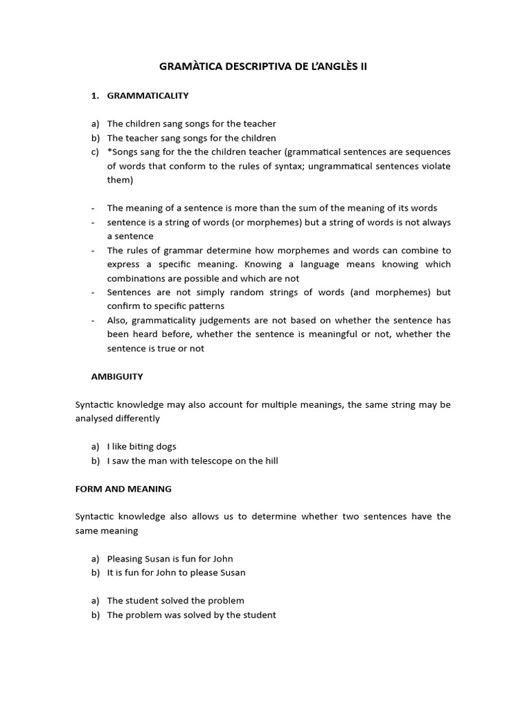 Apunts Gramatica Descriptiva II | PDF | Clause | Subject (Grammar)