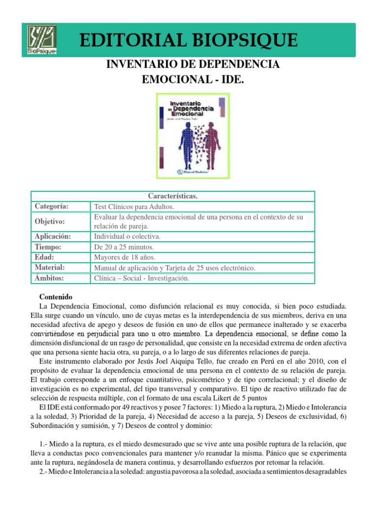 MMEA 12 Inventario Dependencia Emocional IDE | PDF | Violencia | Las emociones