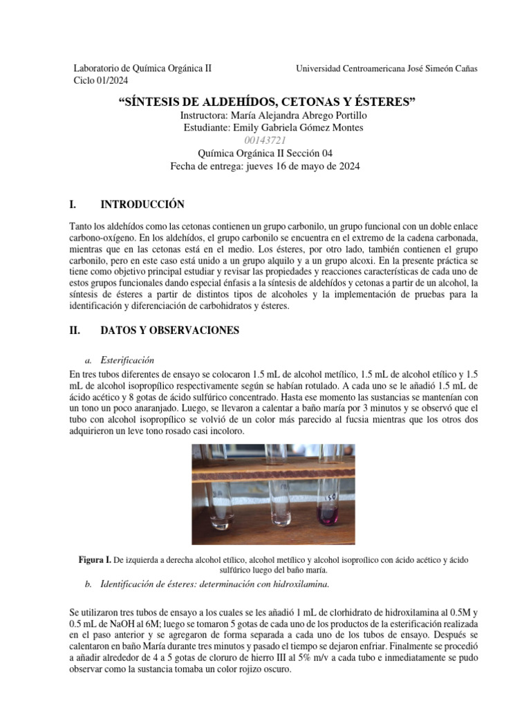 Gómez Montes - Emily Gabriela - Grupo 4 - QOII - Reporte3 | PDF | Ester ...