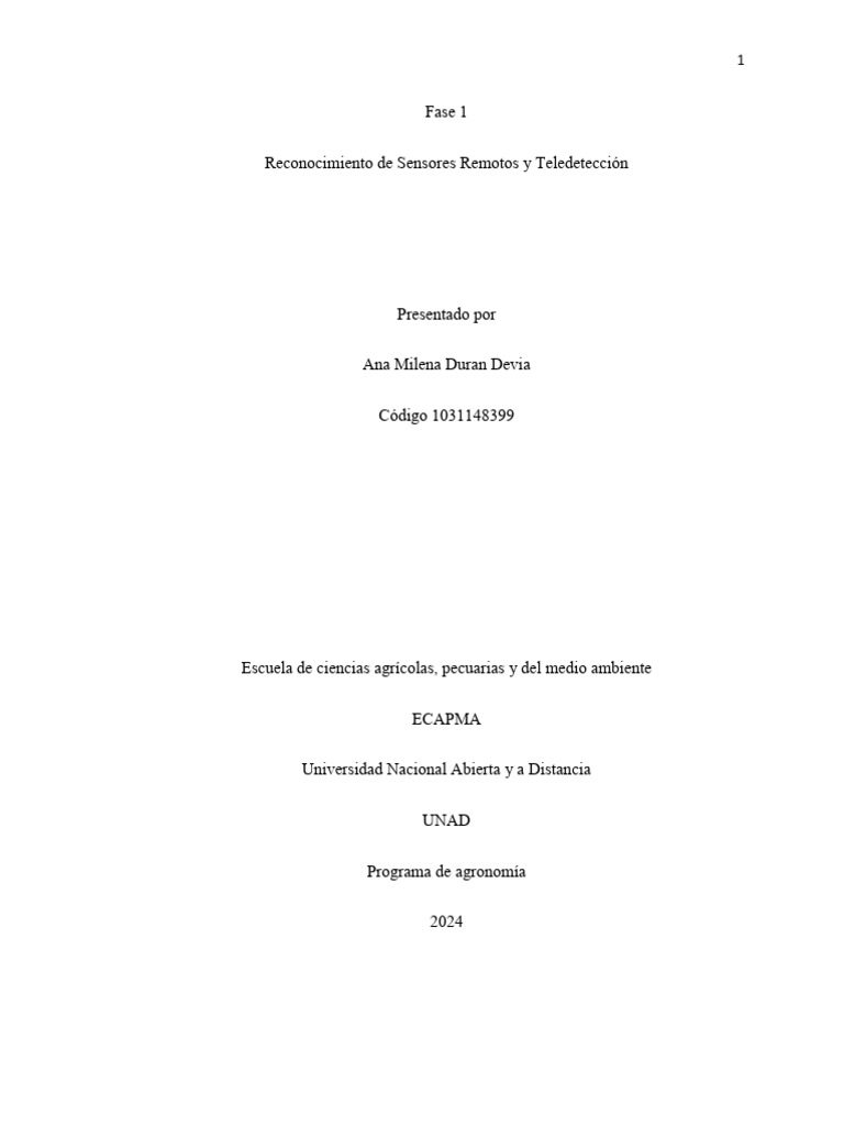 Fase 1 Reconocimiento de Sensores Remotos y Teledetección | PDF ...
