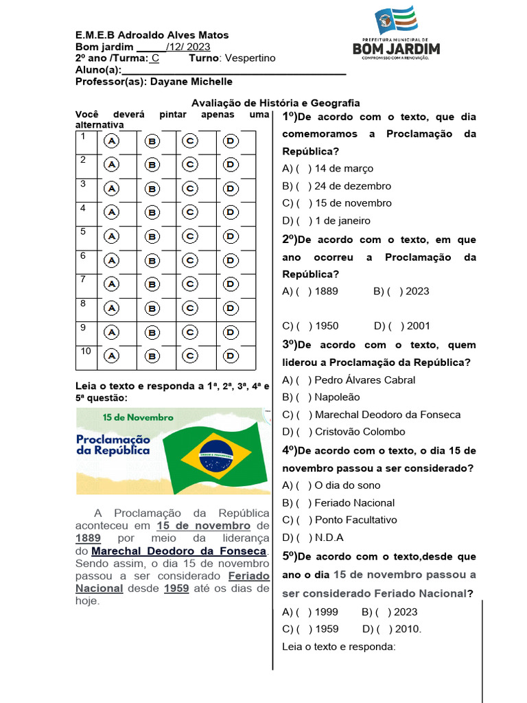 prova de História 2 ANO | PDF