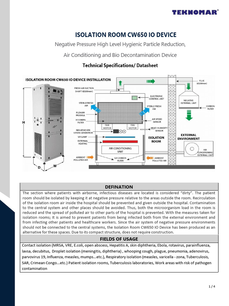 CW650 Isolation Room DataSheet | PDF | Infection | Epidemiology