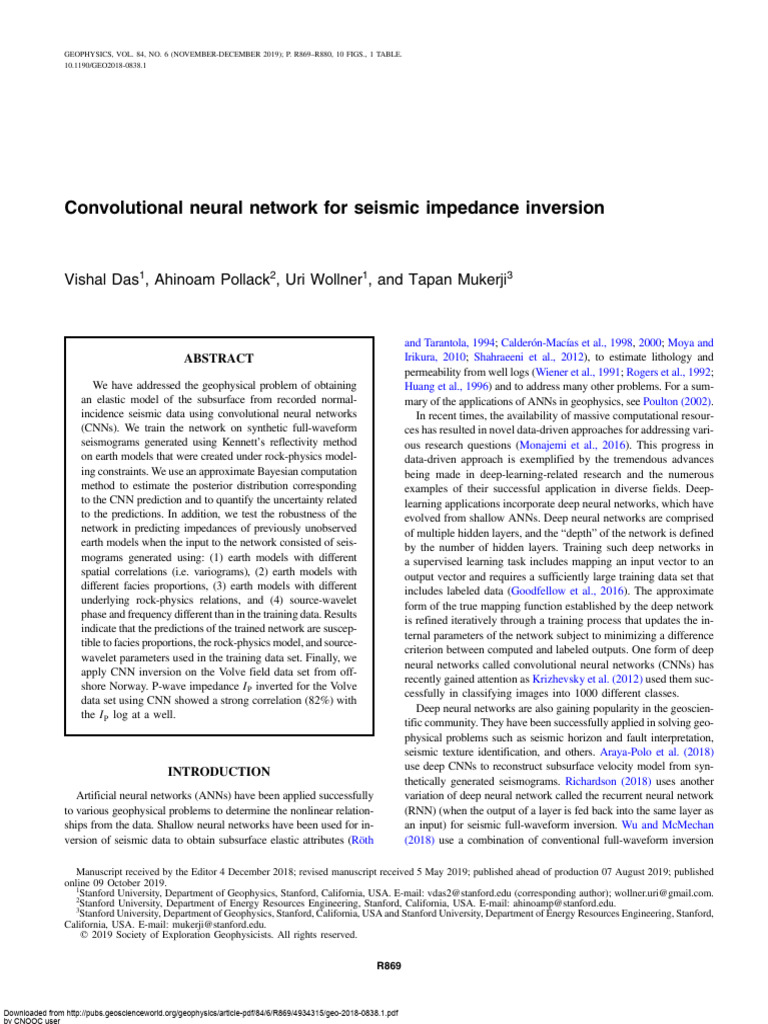 Convolutional Neural Network For Seismic Impedance Inversion | PDF | Artificial Neural Network ...