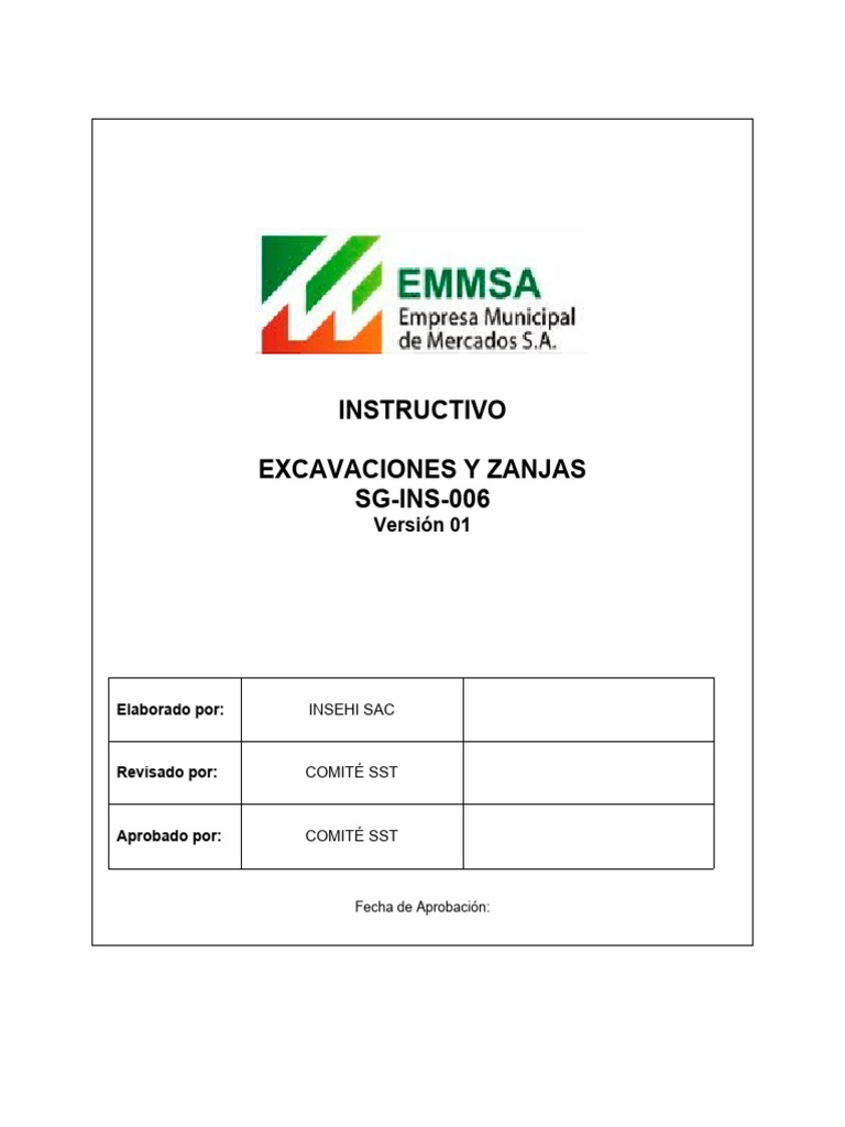 SG-InS-006 Instructivo para Excavaciones y Zanjas | PDF | Tecnología