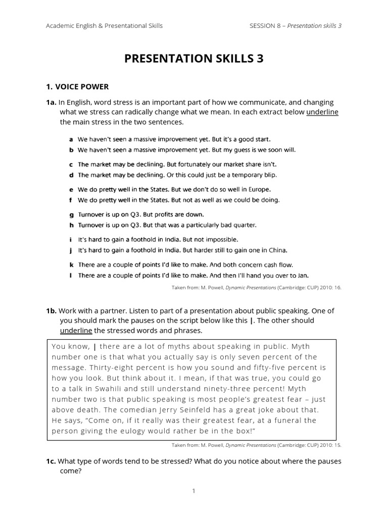 Presentation Skills 3 Pdf Stress Linguistics Human Communication
