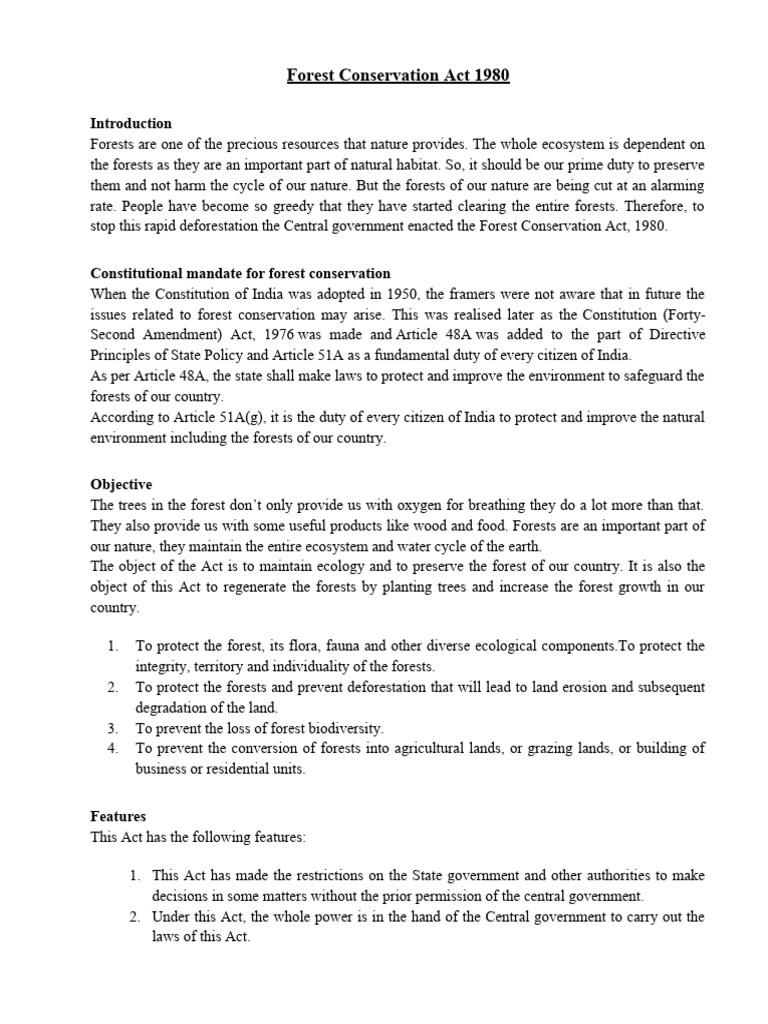 Forest Conservation Act 1980 | PDF | Forests | Conservation Biology