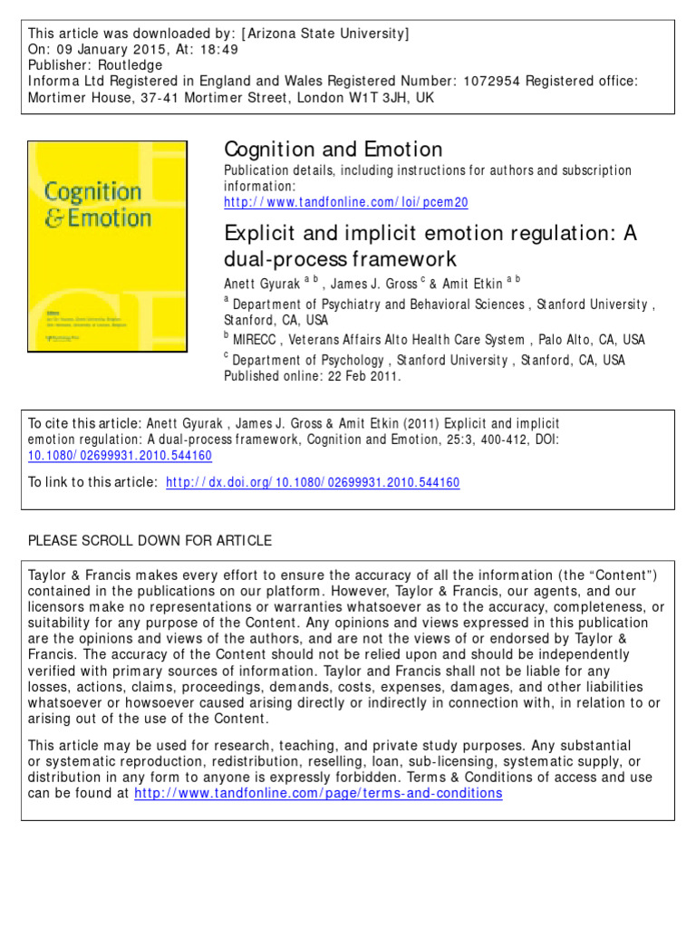 Gyurak, Gross, & Etkin (2011) - Explicit and Implicit Emotion Regulation | PDF | Emotions ...