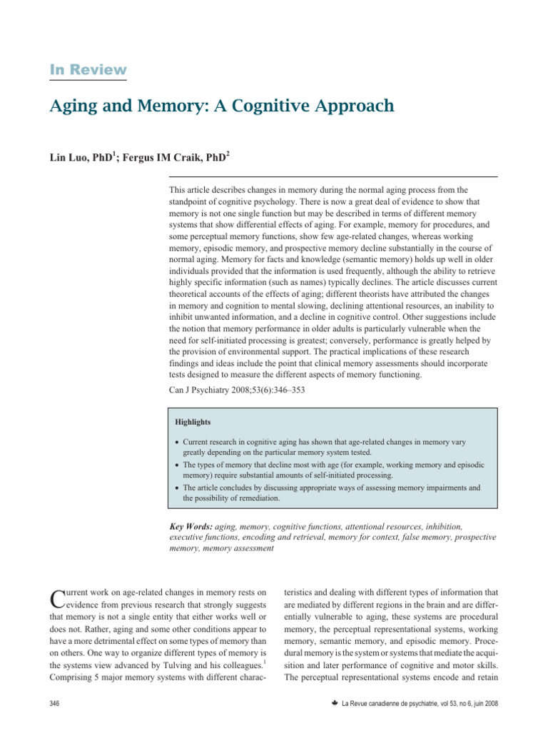 Luo & Craik (2013) - Aging and Memory | PDF | Memory | Recall (Memory)
