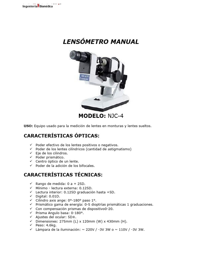 Lensómetro NJC-4: Medición Precisa de Lentes | PDF