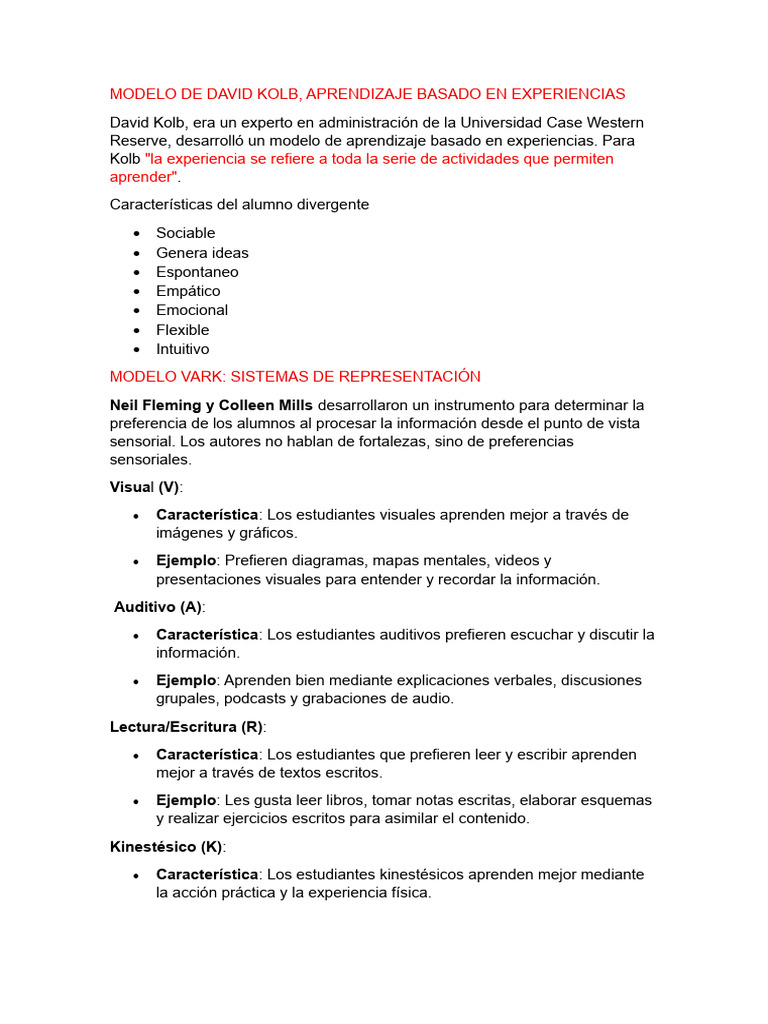 Modelo de David Kolb | PDF | Aprendizaje | Experiencia