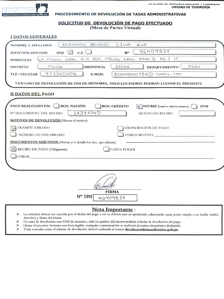 Formato de Devolucion de Tasas_ Silva Alva Bernardo | PDF