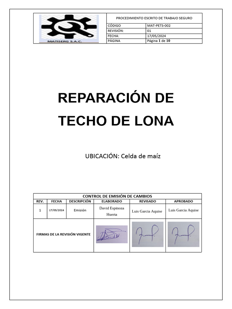 Pets - Reparación de Techo de Lona | PDF | Administración de Seguridad ...