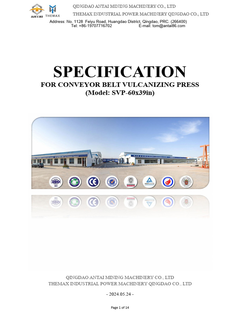 Conveyor Belt Vulcanizing Press Specs | PDF | Manufactured Goods ...