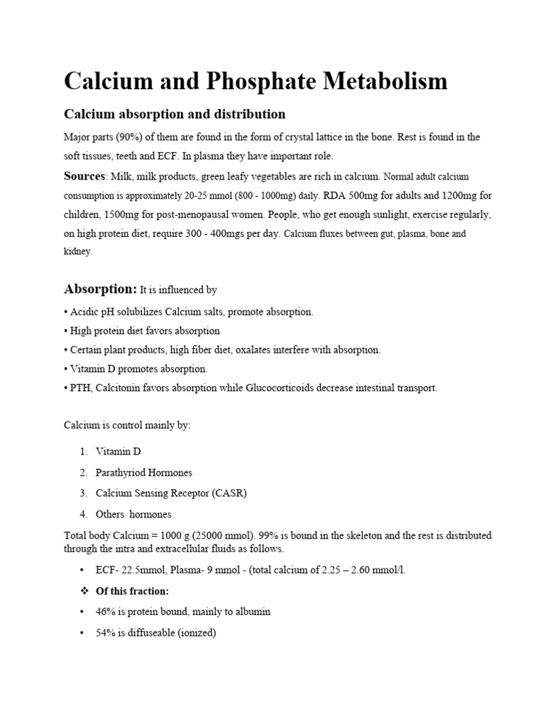 Calcium and Phosphate Metabolism Overview | PDF | Calcium In Biology
