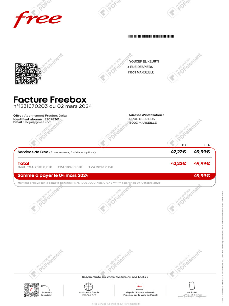 Facture Free 202310 32078061 1231670204 | PDF | Taxe sur la valeur ...