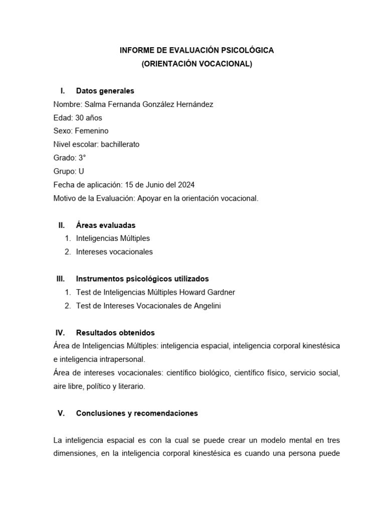 Informe-Psicológico-1 (1) | Descargar gratis PDF | Inteligencia | Sicología