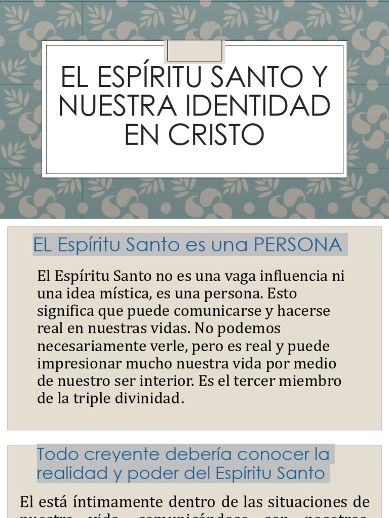 El Espíritu Santo Y Nuestra Identidad En Cristo Pdf Pdf Cristo