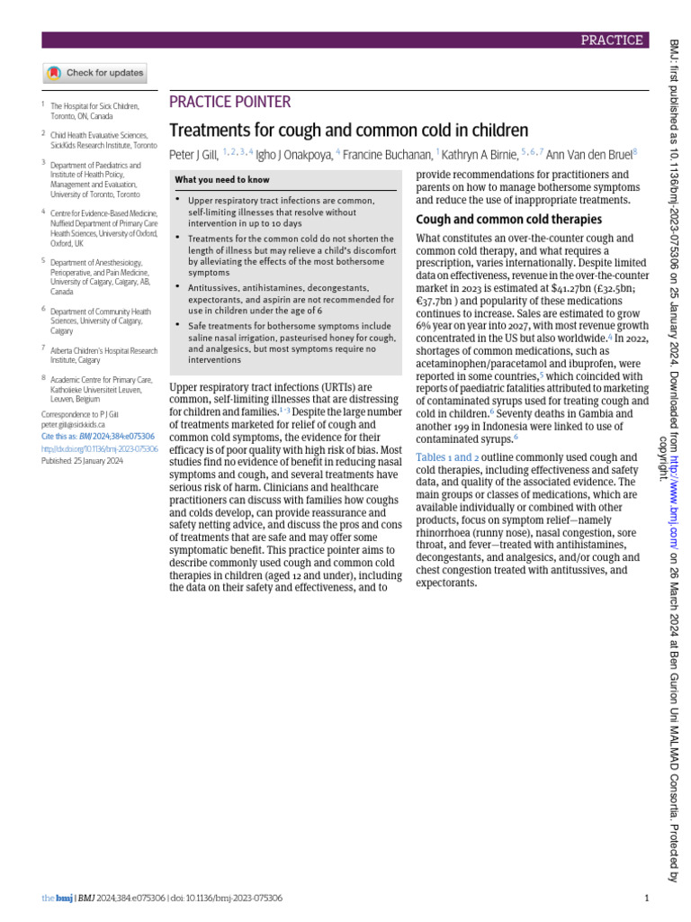 Treatment Options For Cough and URI in Children | PDF | Common Cold ...