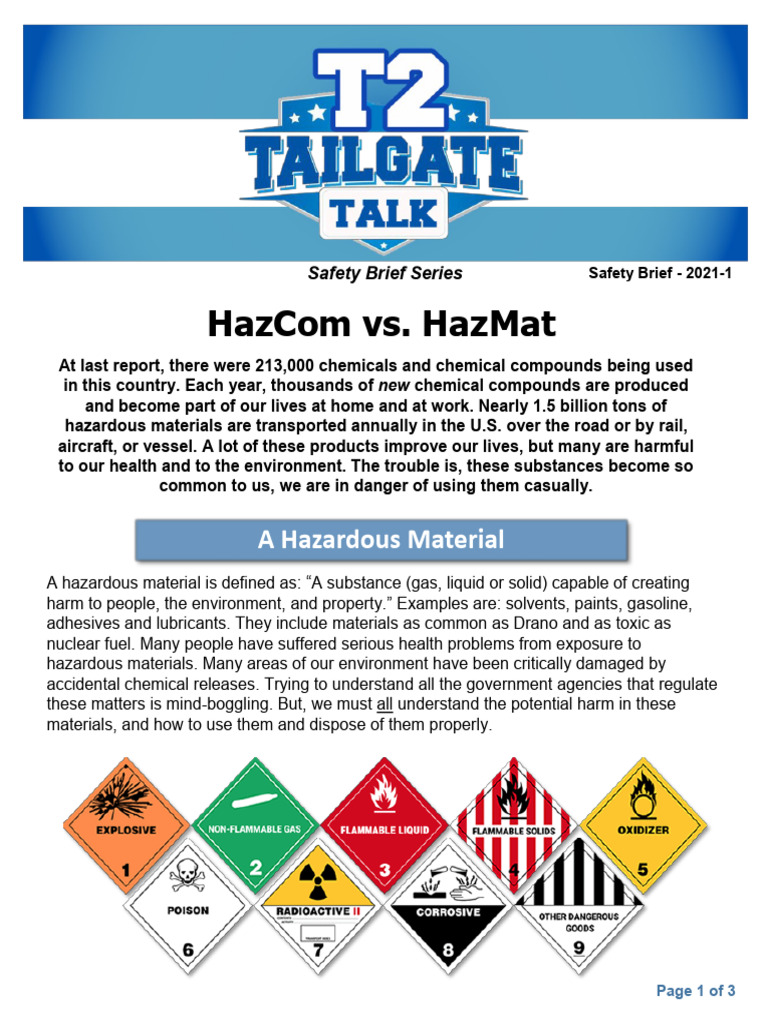 HazCom - HazMat - Tailgate Talk - 2021 - 1 | PDF | Dangerous Goods ...