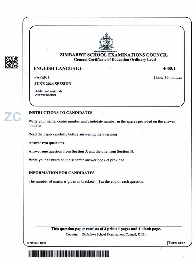 English Paper 1 June 2024 | PDF