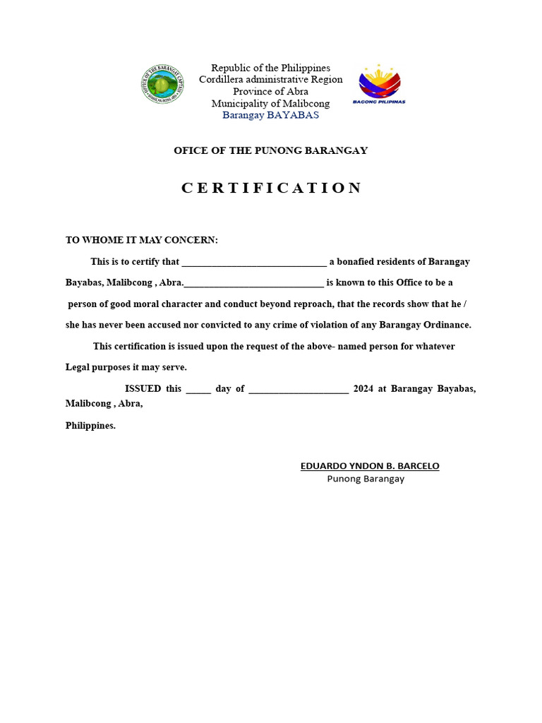 Brgy. Certificate | PDF