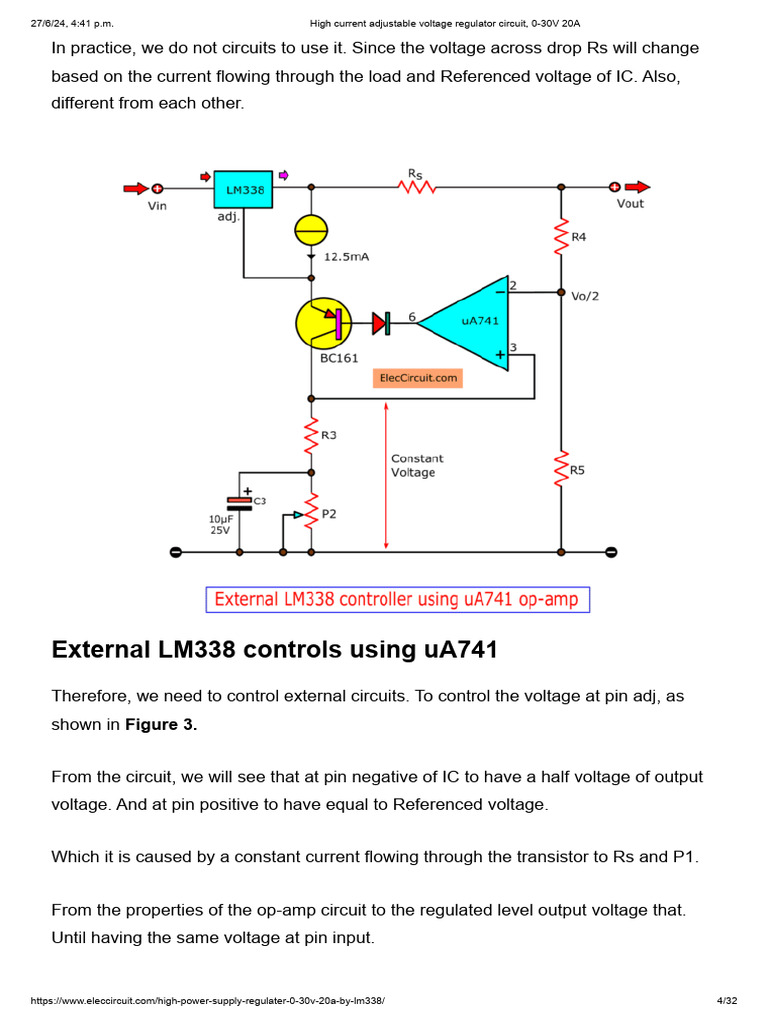 High Current Adjustable Voltage Regulator Circuit, 0-30V 20A-4-5 | PDF