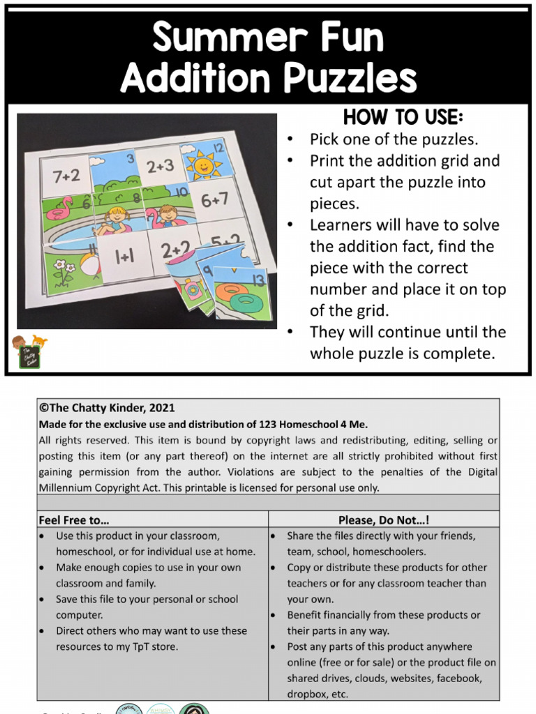 Summer Addition Puzzles_flatten | PDF